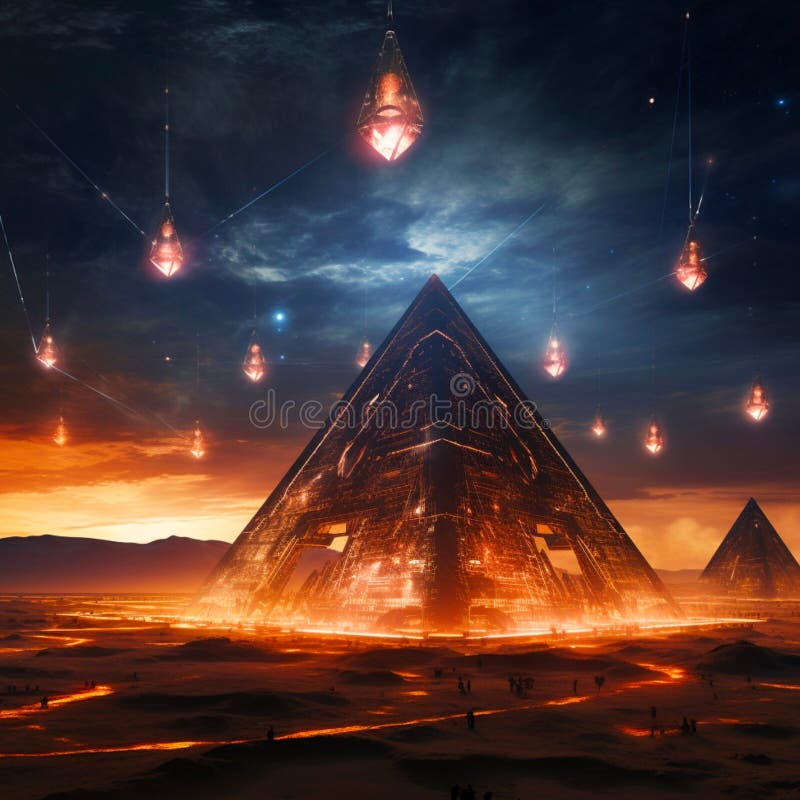 AI Generated Pyramid Illuminated with Numerous Lights in Night Stock ...