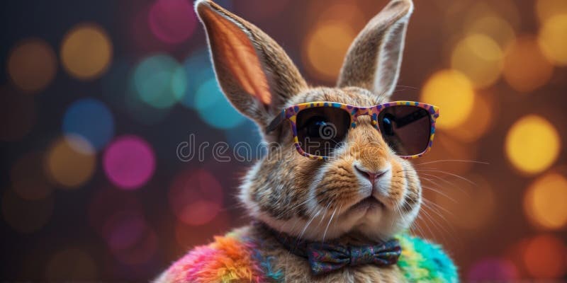 A Rabbit Wearing Sunglasses Poses in Front of Colorful Background ...