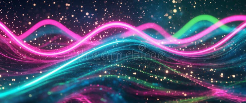 Radiant Neon Light Wave with Cosmic Particle Effects and Abstract ...