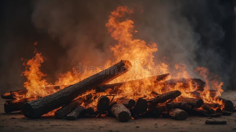 Raging Forest Fire Ablaze on Dramatic Expressionist Studio Stage. Stock ...
