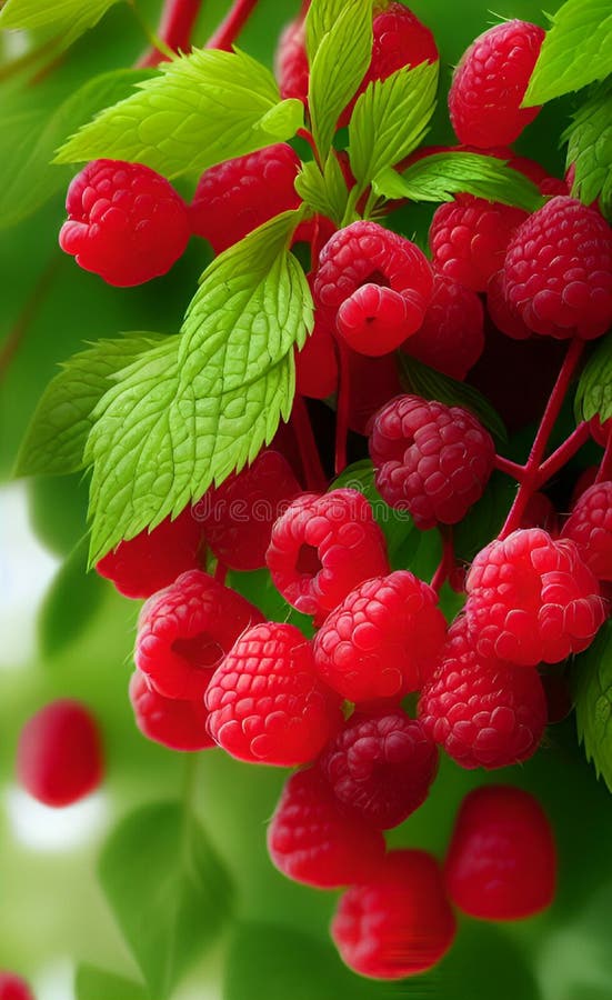 Raspberry on a Branch Raspberry Red Delicious Berry Summer AI Generated ...