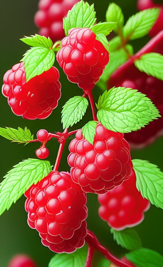 Raspberry on a Branch Raspberry Red Delicious Berry Summer AI Generated ...