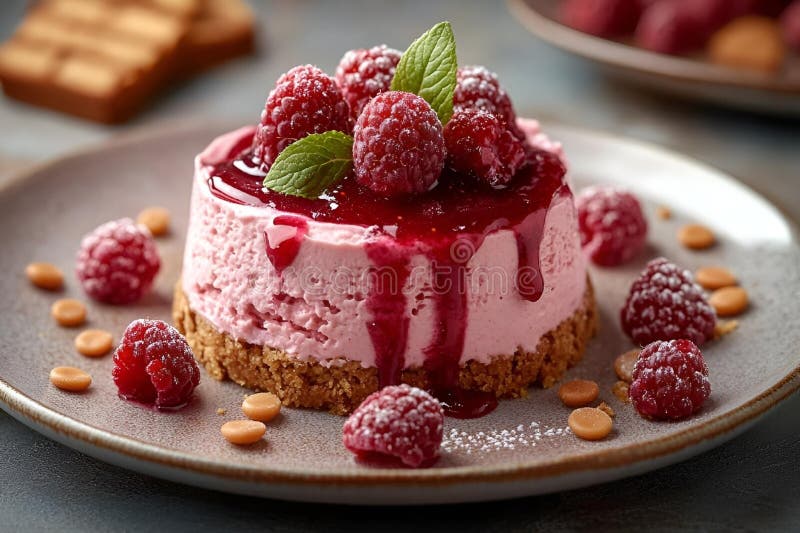 AI Generated Raspberry Cheesecake Topped with a Drizzle of Raspberry ...