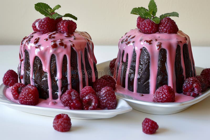 Raspberry Drizzled Mini Chocolate Cakes with Fresh Raspberries and Mint ...