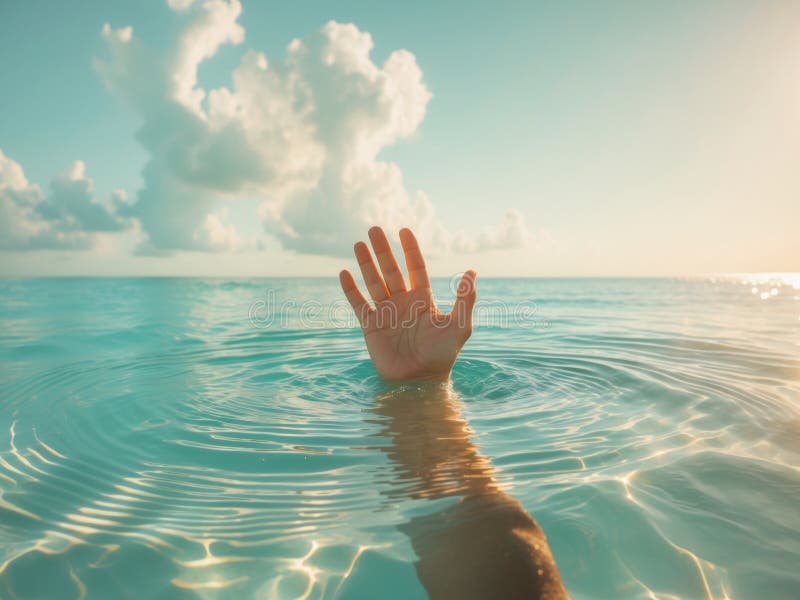 Reaching Hand Underwater with Sunlight Filtering through the Waves ...