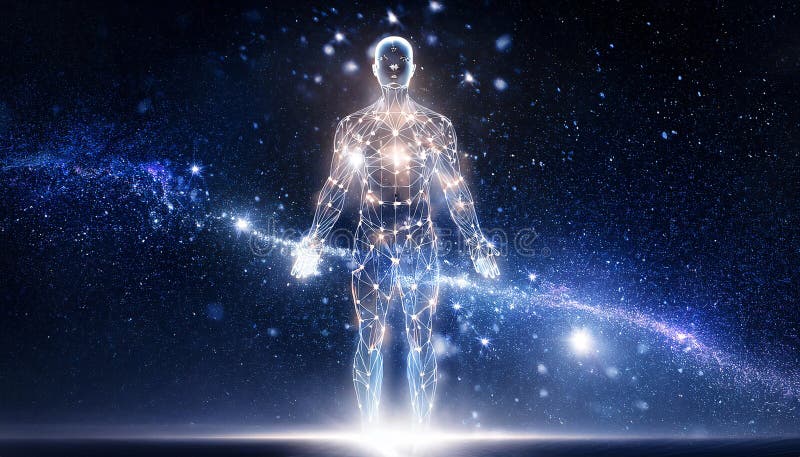 Realistic, Human Being Made of Light in the Cosmos Stock Illustration ...