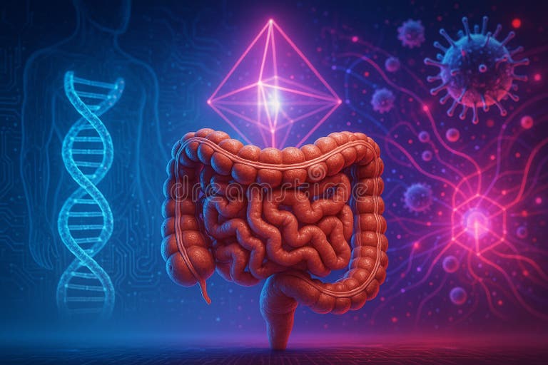 AI Generated Realistic Image of Large Human Intestine with Glowing DNA ...