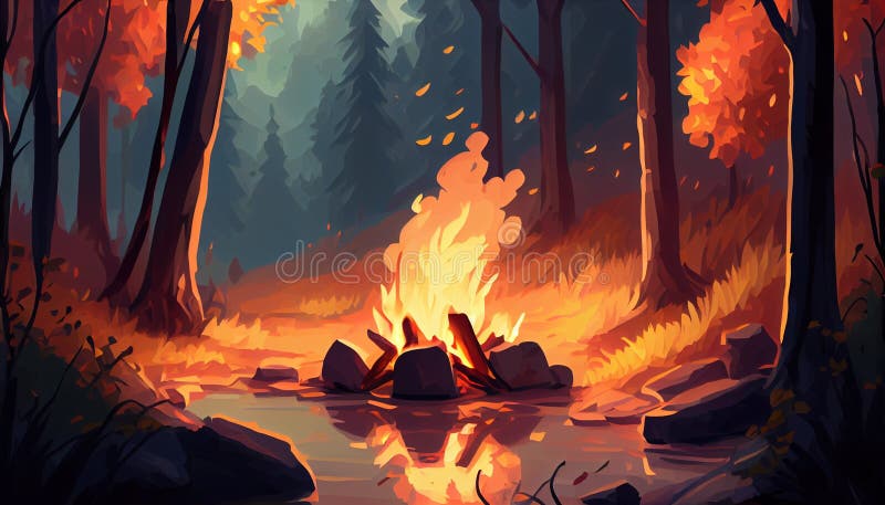Captivating Campfire Scene, Made with Generative AI Stock Illustration ...