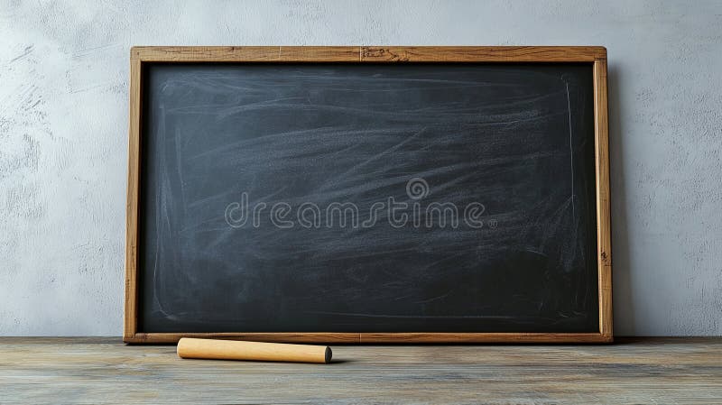 Rectangular Chalkboard with a Wooden Frame, Resting on a Wooden Surface ...