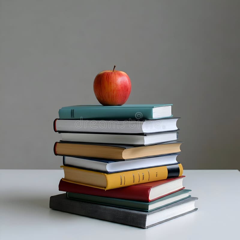 AI Generated: Red Apple on Stack of Books on a White Surface Stock ...