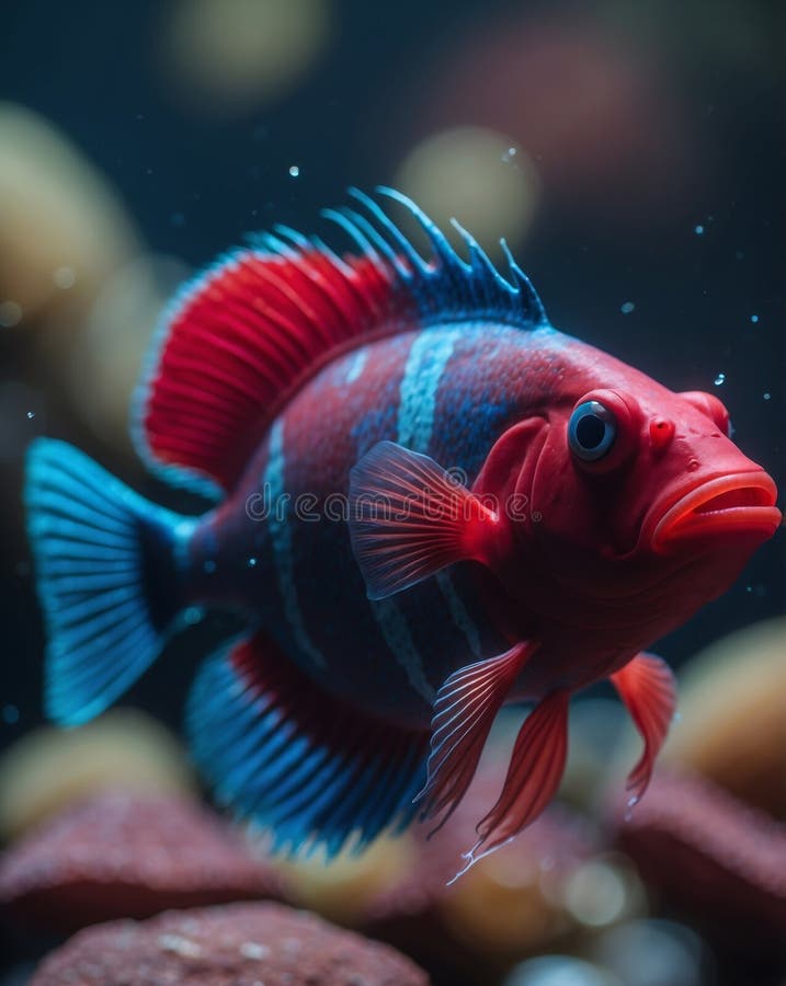 A Red and Blue Glowing Fish in the Ocean. Stock Illustration ...