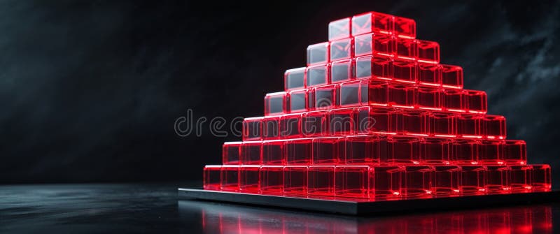 Red Neon Illuminated Glass Blocks Geometric Stack on Dark Surface ...