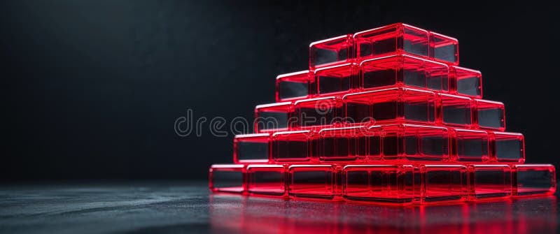Red Neon Illuminated Glass Blocks Geometric Stack on Dark Surface ...