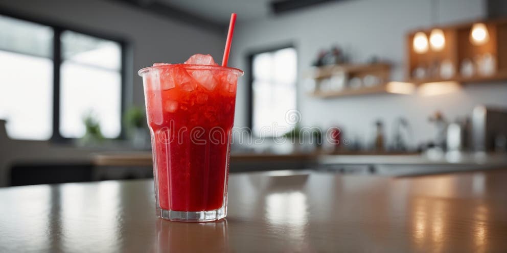 Red Slushy in Plastic Cup on Kitchen Counter. Stock Illustration ...
