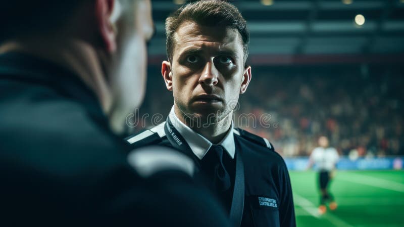 AI Generated Critical Decision Freeze Frame of a Referee Concentrated ...