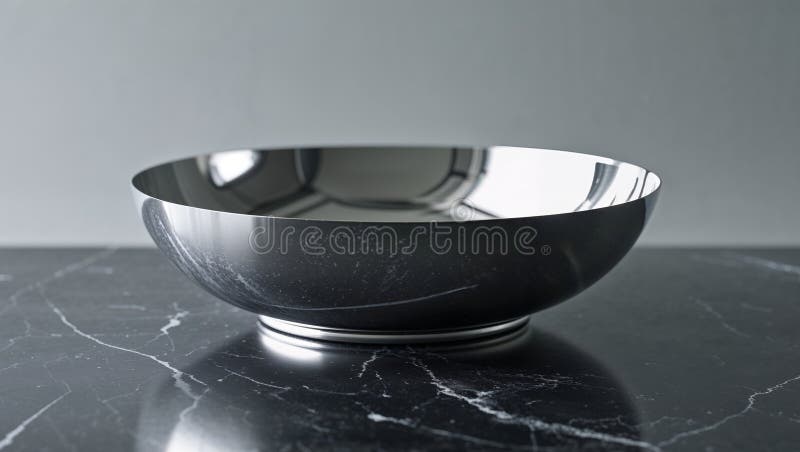 Reflective Metallic Bowl on Dark Marble Surface Stock Image - Image of ...