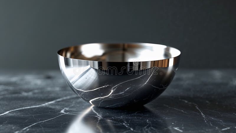Reflective Metallic Bowl on Dark Marble Surface. Stock Photo - Image of ...