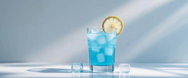 Refreshing Blue Lemonade with Ice and Lemon Slice on a Clear Glass ...