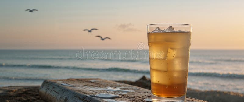 Refreshing Iced Tea by the Ocean at Sunset Stock Image - Image of ...