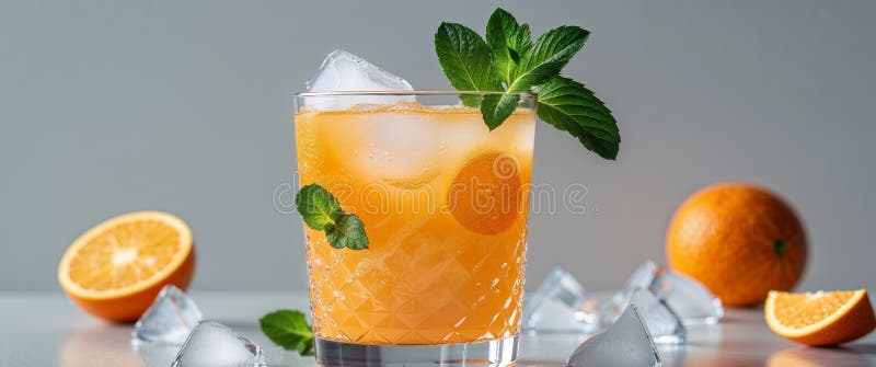 Refreshing Orange Drinks with Mint and Ice. Stock Image - Image of cocktails, revitalizing ...