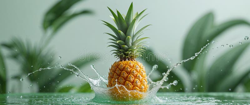 Refreshing Pineapple Splash in a Tropical Green Scene. Stock Image ...