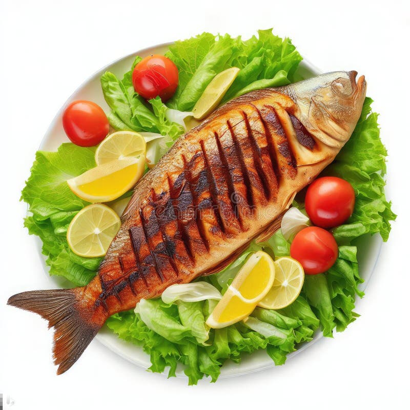 Grilled Fish with Vegetables Served on Plate. Restaurant Food ...