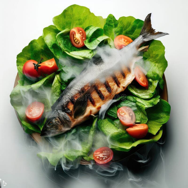 Grilled Fish with Vegetables Served on Plate. Restaurant Food ...