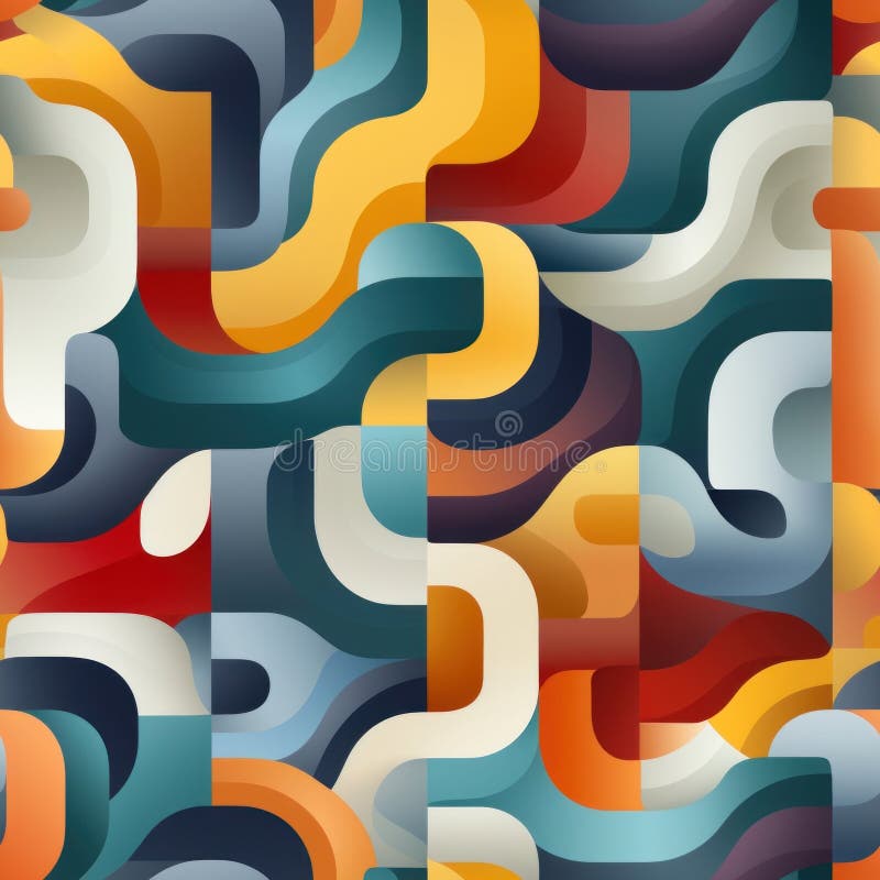 Retro Line Art Optical Illusion Seamless Pattern with Geometric Shapes ...