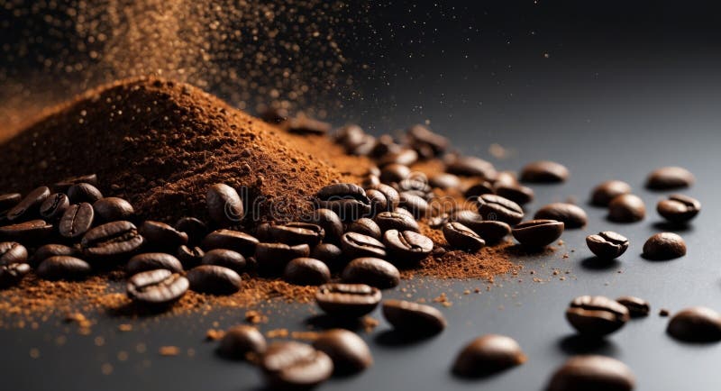 Rich Brown Close Up of Ground Coffee Beans with Coffee Dust Particles ...