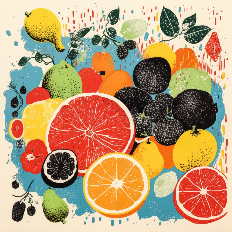 AI-Generated Riso-Style Fruit Image Stock Illustration - Illustration ...