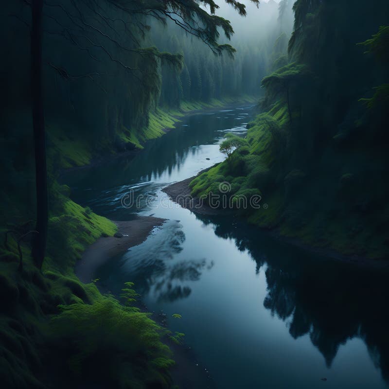 AI Generated River in a Beautiful Nature Stock Illustration ...