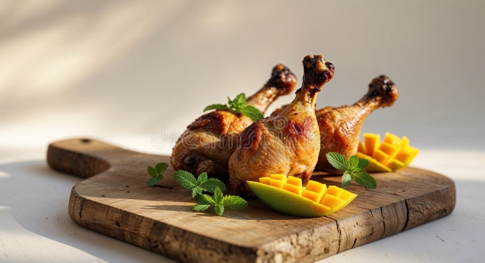 Roasted Chicken Legs with Mango and Mint. Stock Photo - Image of ...