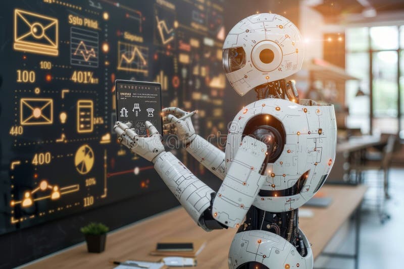 Robot Analyzing Digital Data, Vibrant and Detailed, Technology and ... Robot Analyzing Digital Data, Vibrant and Detailed, Technology and ...