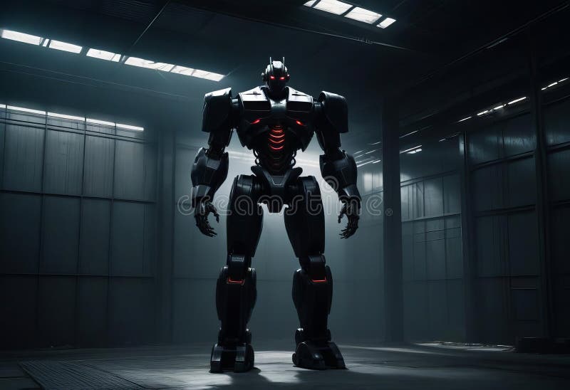 A Robot, Black Background, Dark Atmosphere Stock Illustration ...