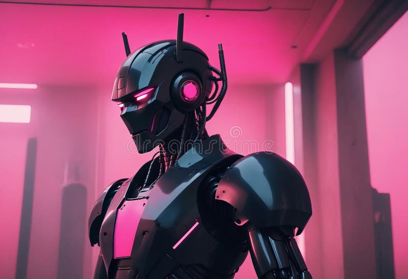 A Robot, Black Background, Dark Atmosphere Stock Illustration ...