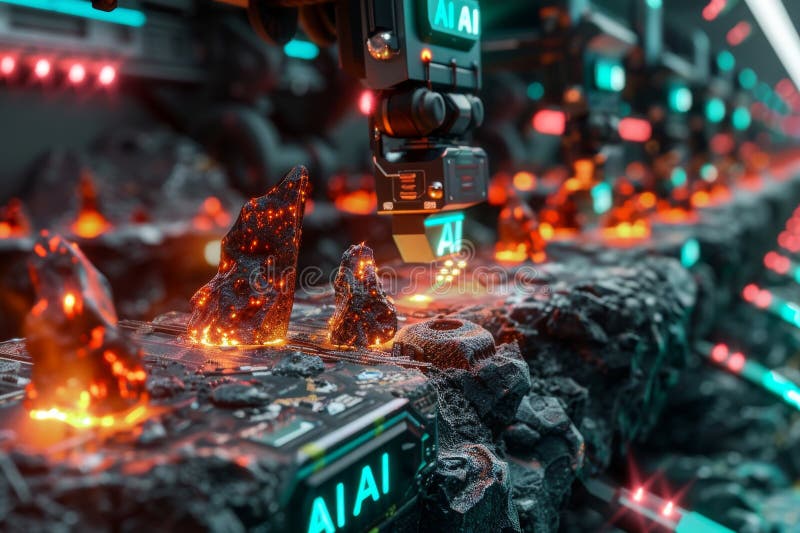 Robotic Arm Mining AI Ore, Advanced Artificial Intelligence in Industrial Setting, Futuristic ...