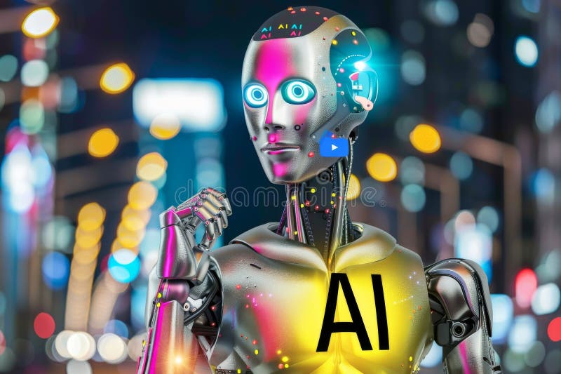 Robotic Figure with Glowing Neon Lights, Representing Advanced ...