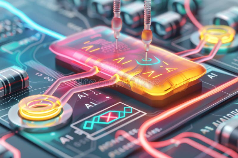 Robotic Hand Interacting with Digital Circuit Board, Symbolizing ...