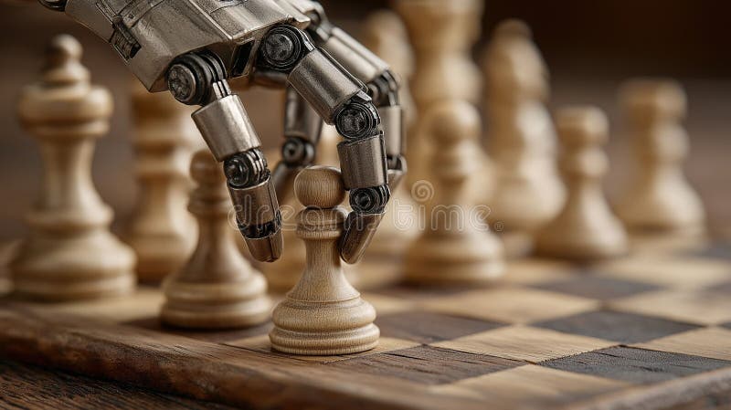 AI-generated Robotic Hand Playing Chess, Symbolizing Technology and ...
