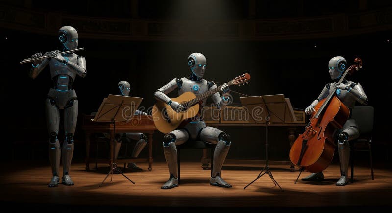 Robots Performing a Futuristic Concert Stock Illustration ...