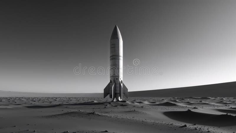 Rocket on Mars Surface in a Desert Landscape a Future Space Exploration Concept Stock Photo ...