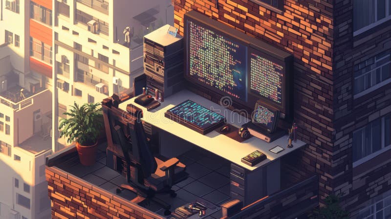 AI-Generated Rooftop Coding Scene Stock Illustration - Illustration of ...