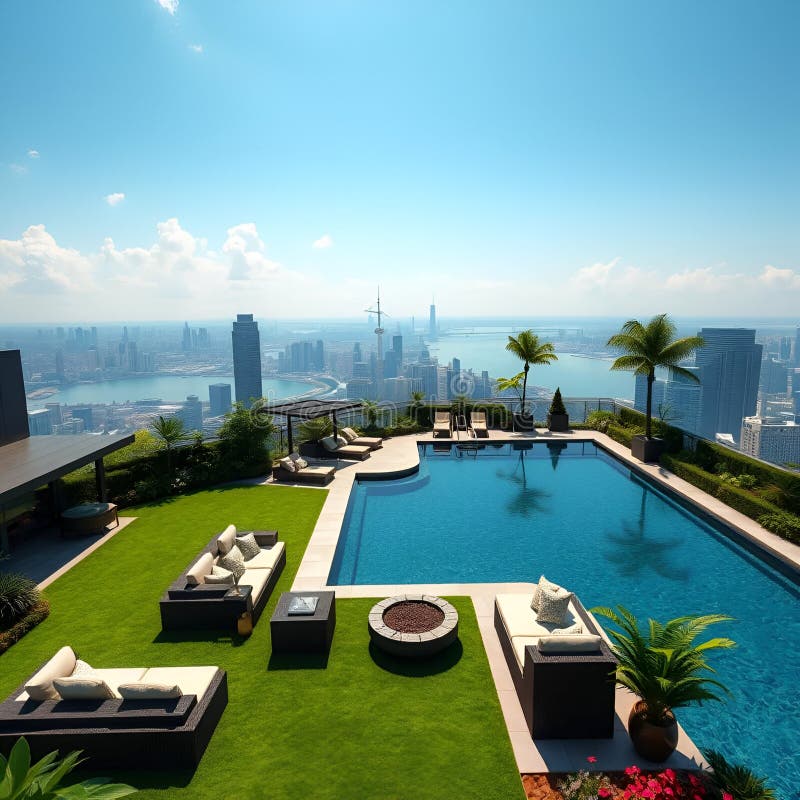 AI-Generated Rooftop Escape with Beautiful Infinity Pool Stock ...