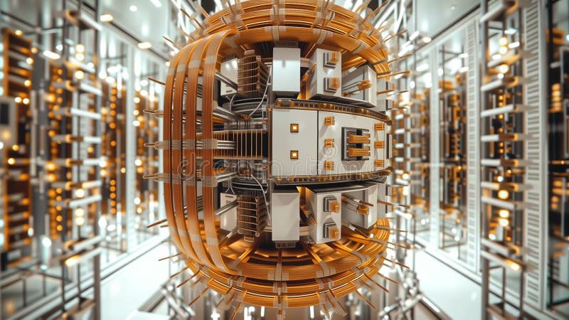 AI-generated of a Rotating, Futuristic Machine with Golden Rings and ...