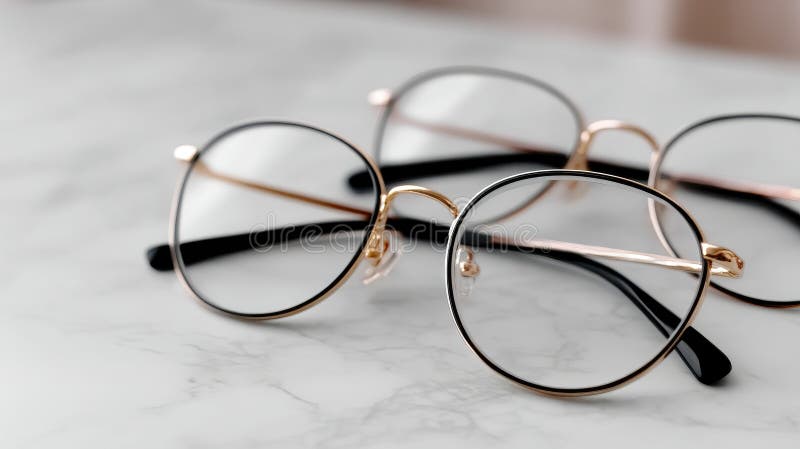 Round Eyeglasses with Chrome Frame on White Neutral Desk Surface Under ...