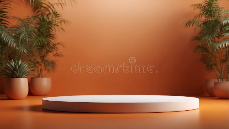 Round Podium for Display on Orange Studio Background. Stock ...