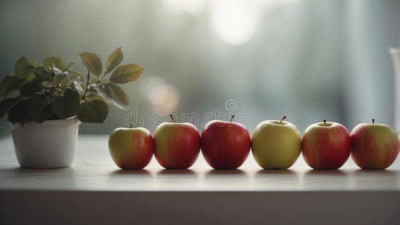 A Row of Apples are Displayed on a White Table. Stock Illustration ...