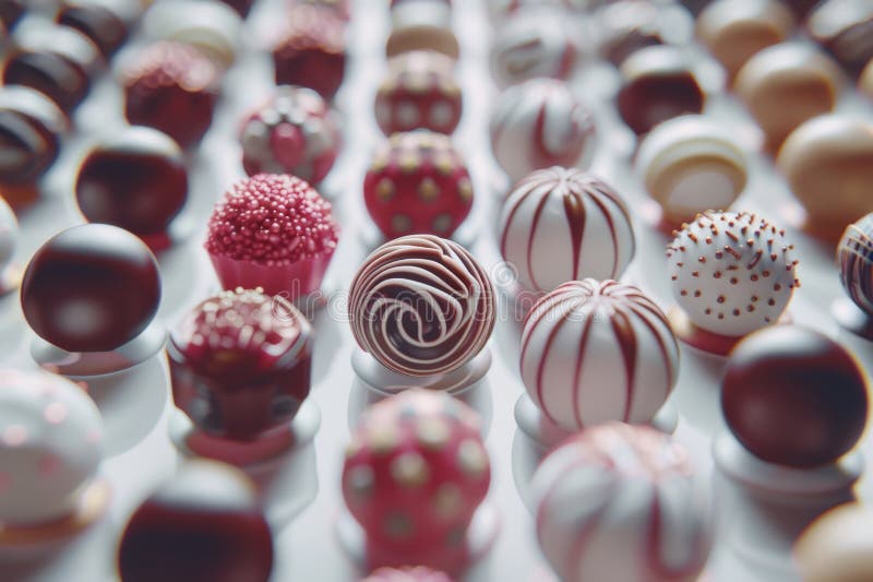 Rows of Assorted Chocolate Truffles with Various Decorations ...