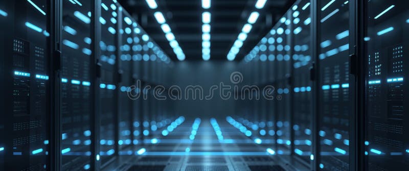 Rows of Servers in Modern Data Center with Blue Lights. Stock Photo ...