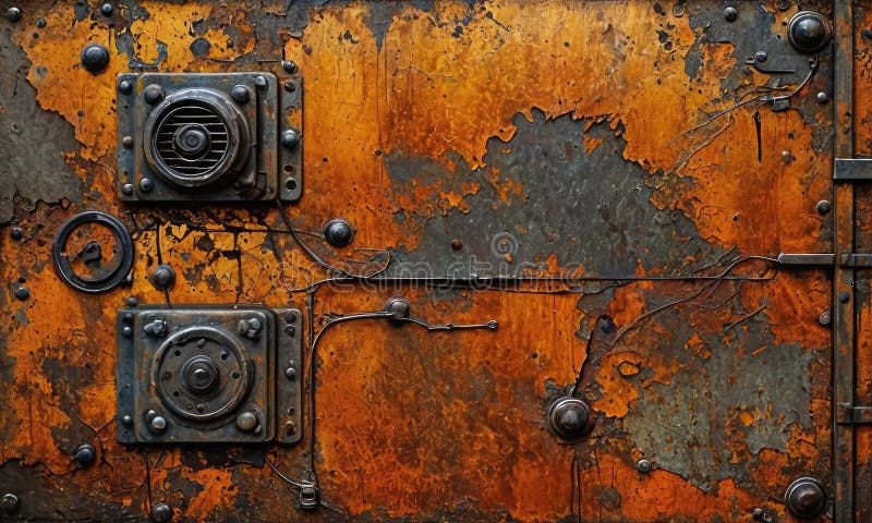 A Rusty Metal Door with Two Knobs on it. Stock Illustration ...